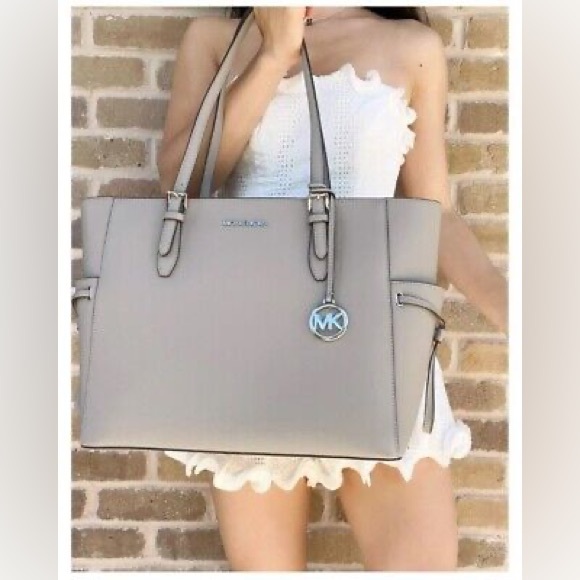 Michael Kors | Bags | Michael Kors Gilly Large Drawstring Zip Tote Bag Powder Blush Pearl Grey ...